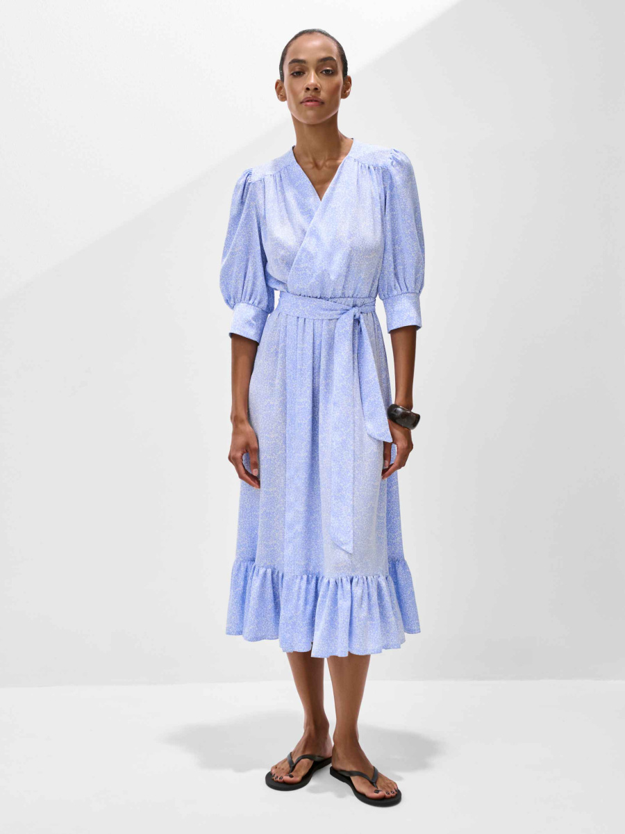 Платье-миди с объемными рукавами